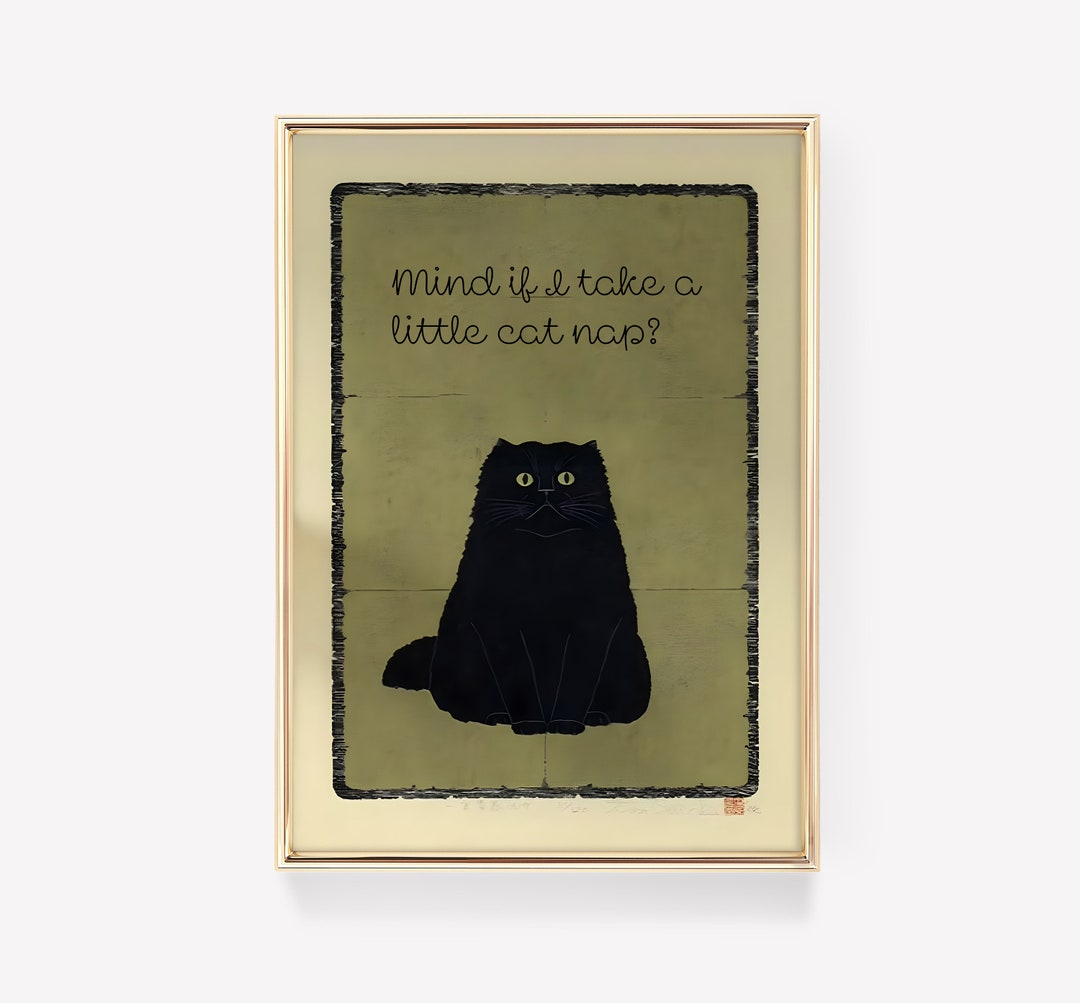 Cat Poster Napping Cat Nap Print Vintage Animal Art Trendy Apartment ...