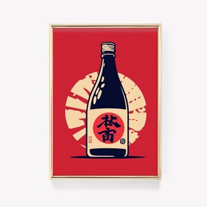 Japanese Sake Bottle Poster, Rising Sun Art, Traditional Sake Print ...