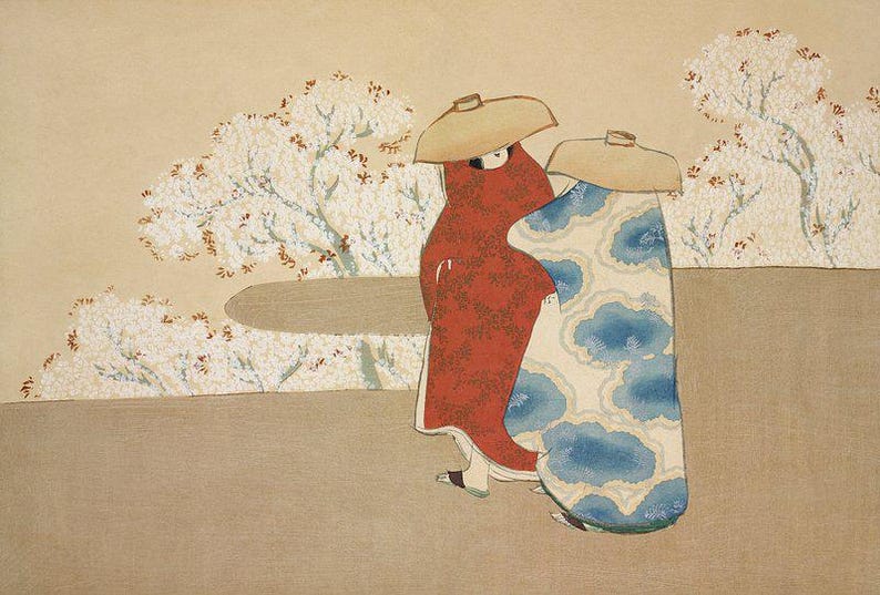 Kamisaka Sekka Art | Two Ladies Print | Vintage Painting | Japanese Art ...