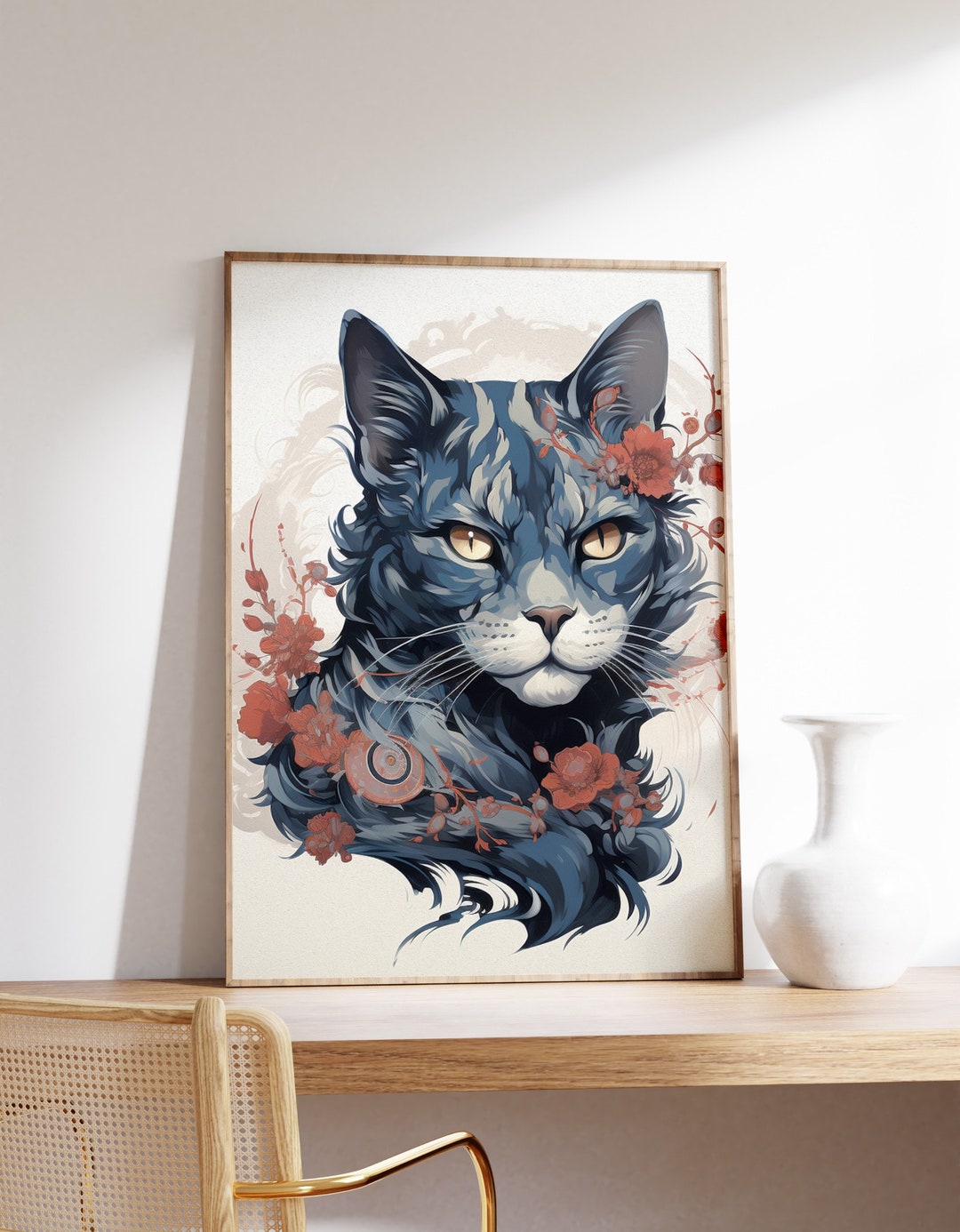 Japanese Geisha Cat Poster | Animal Poster | Geisha Cat Art Print ...