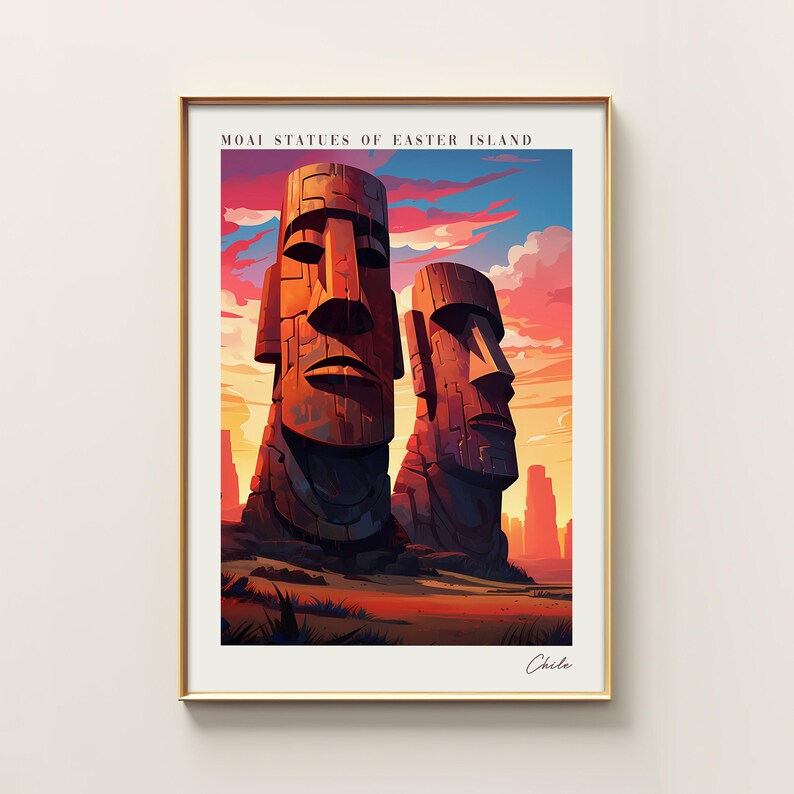 Moai Statues of Easter Island Travel Poster | Chile Travel Decor ...