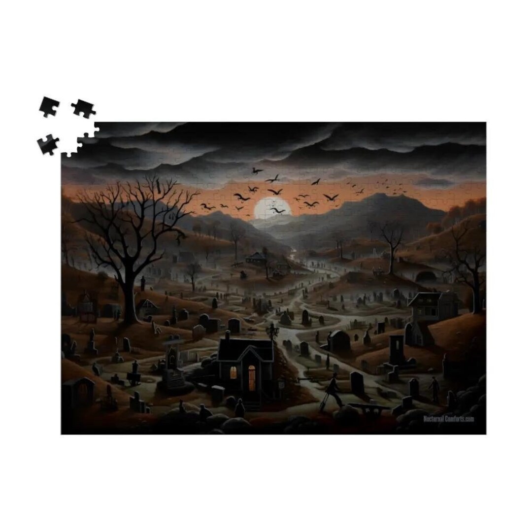 Sunset Haunted Graveyard, Gothic Halloween Puzzle, Brain Games for ...