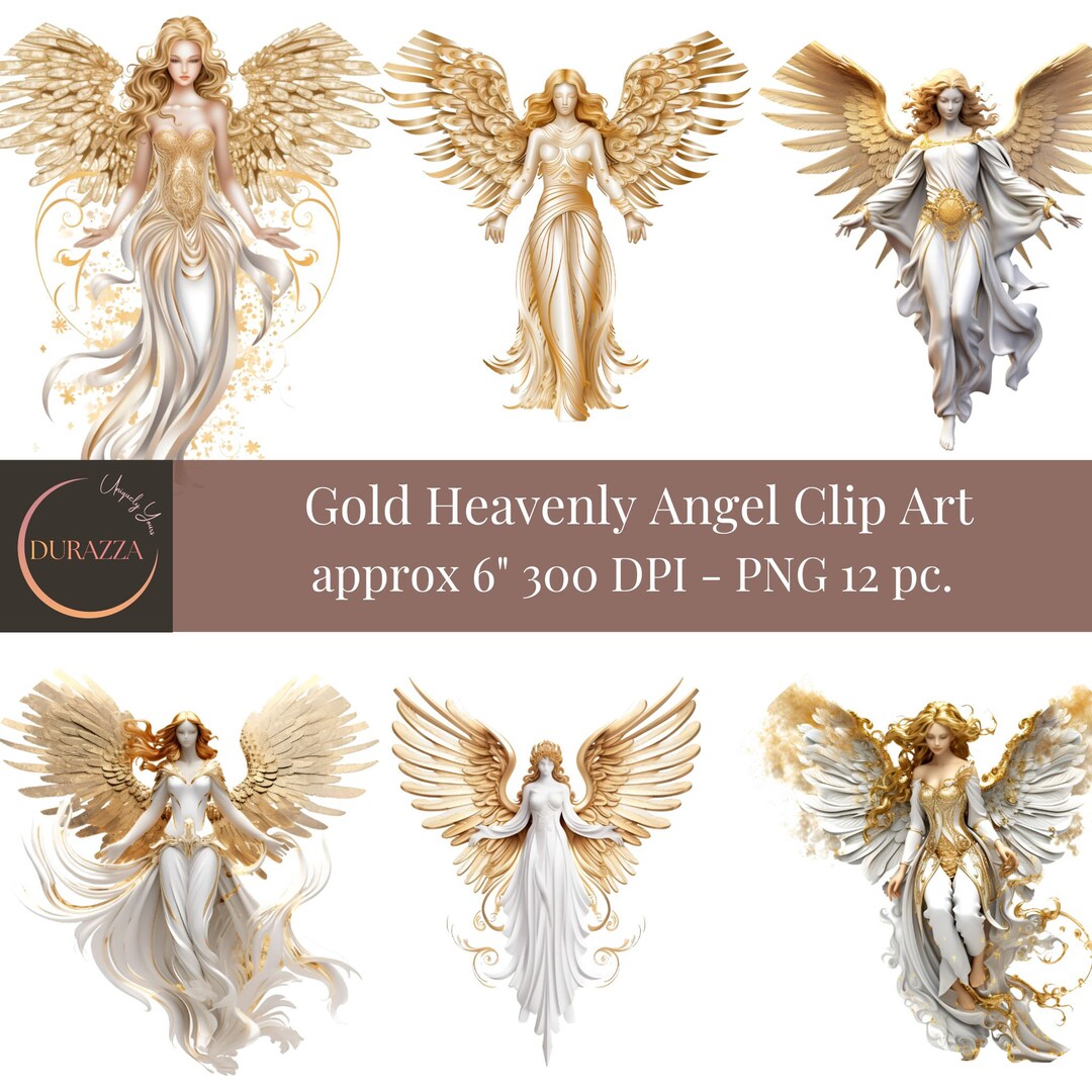 Gold Heavenly Angel Clip Art Set, 12 PNG Digital Downloads, Religious ...