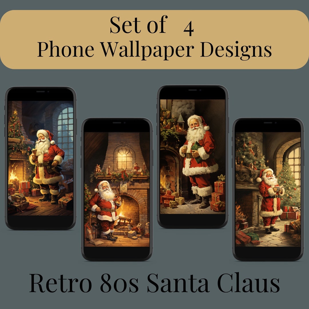 Retro 80s Santa Claus Phone Wallpaper for iPhone (Download Now) - Etsy