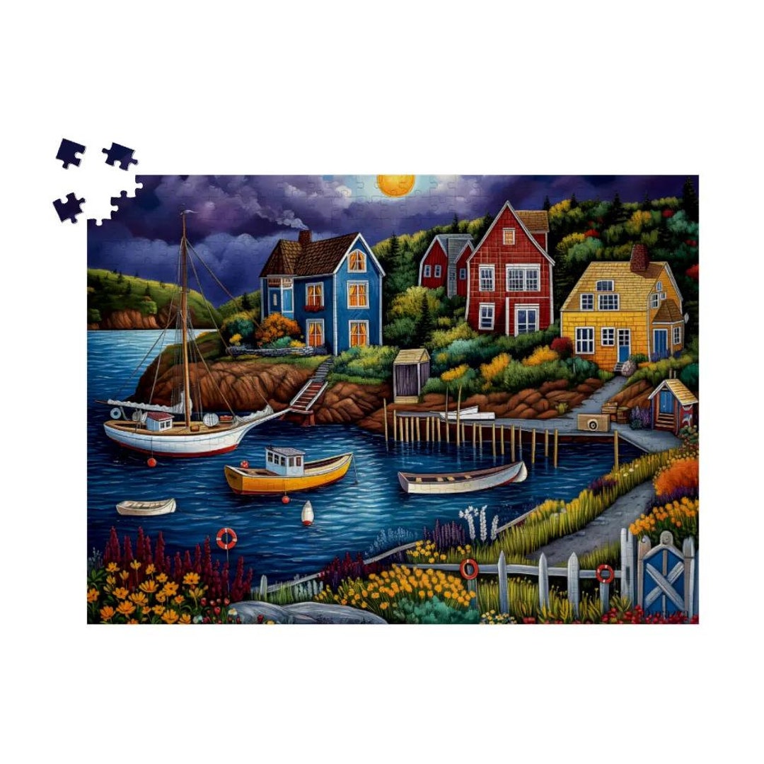 Wooden Jigsaw Puzzle for Adults: Sunset Wharf Village 500 Piece or 1000 ...