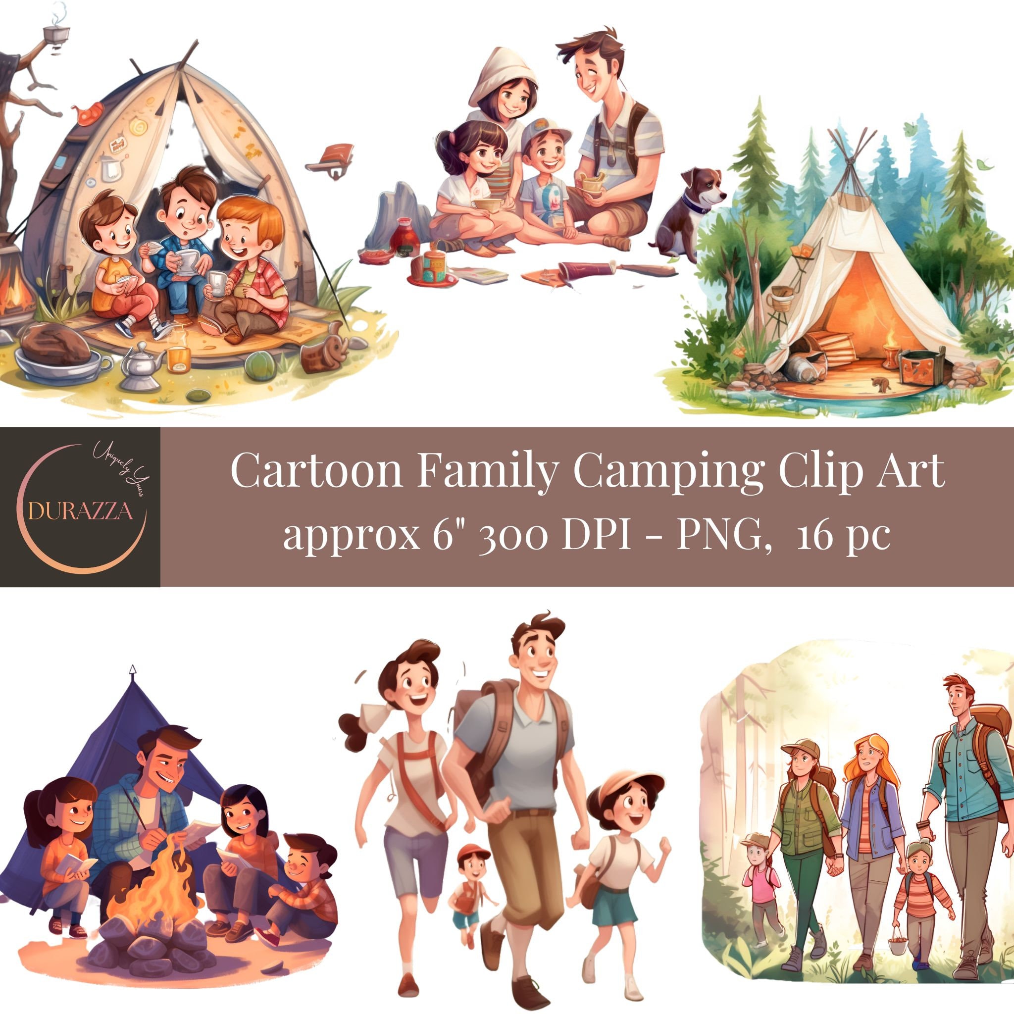 Cartoon Familie Camping Clip Art Set PNG digitaler Download, Sommer ...