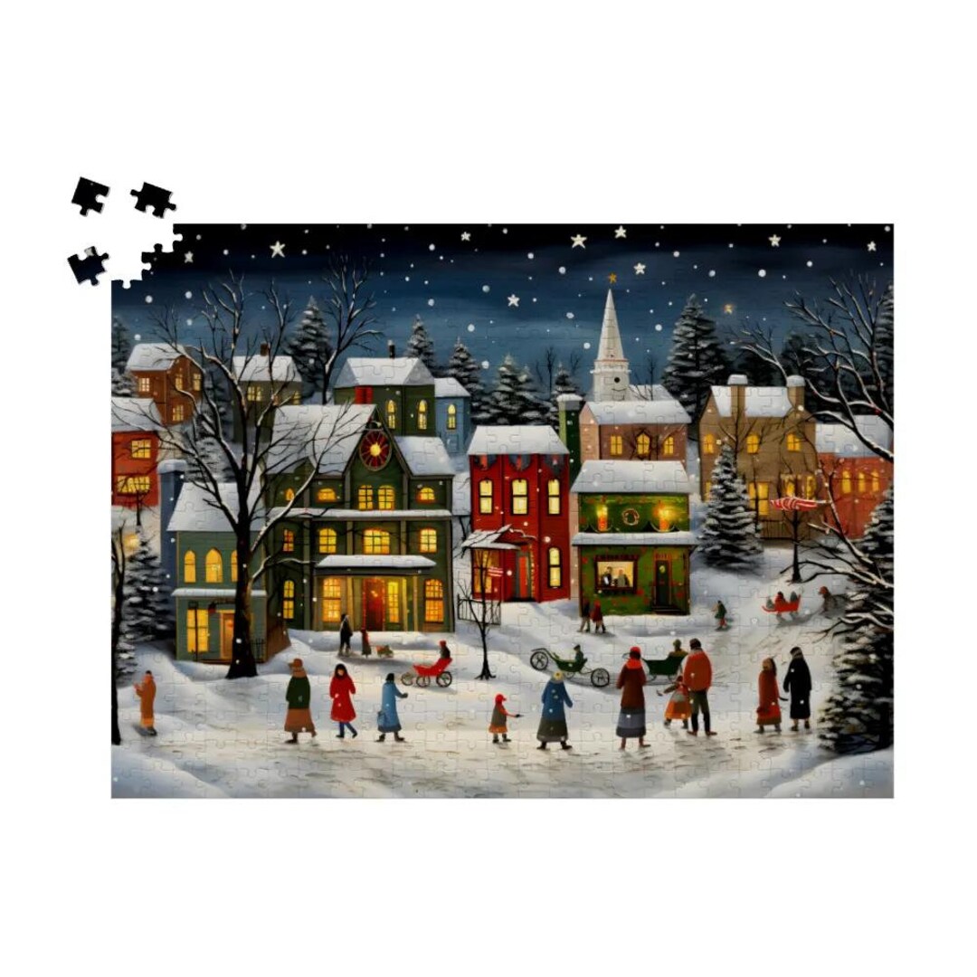 Wholesome Snowy Night Jigsaw Puzzle 500 or 1000 Pieces: Whimsical Folk ...