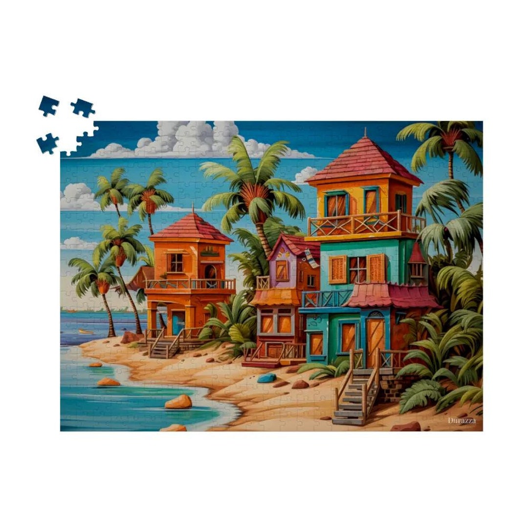 Pastel Paradise Villas Wooden Jigsaw Puzzle 500 or 1000 Piece: Tropical ...