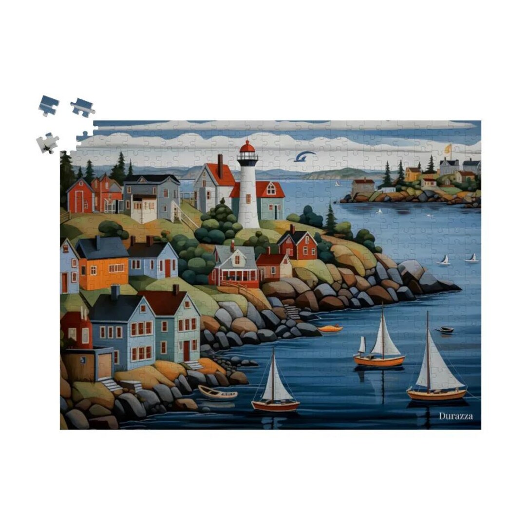 Harbor Haven Folk Art Wooden Jigsaw Puzzle 500 / 1000 Piece: Maritime ...