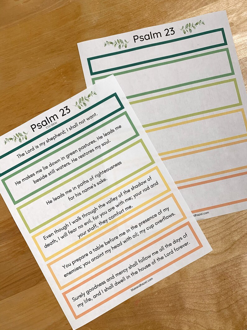 Psalm 23 Memory Card, Bible Memorization, Psalm 23 Verse Cards, Morning ...