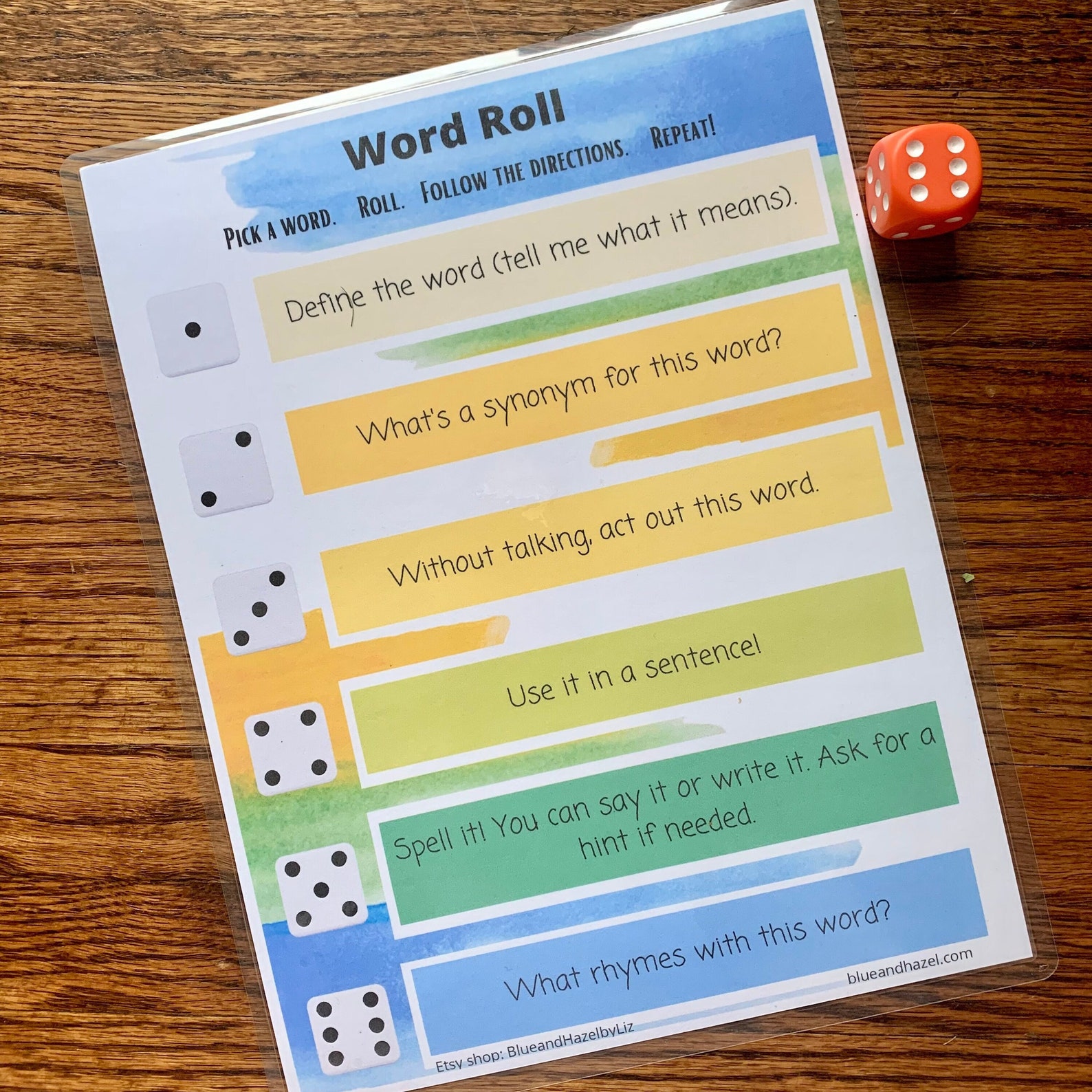 Language Arts Dice Game, Printable Grammar Game, Dice Spelling Game ...