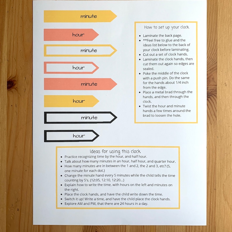 Printable Clock, Learn to Tell Time, Clock Printable - Etsy