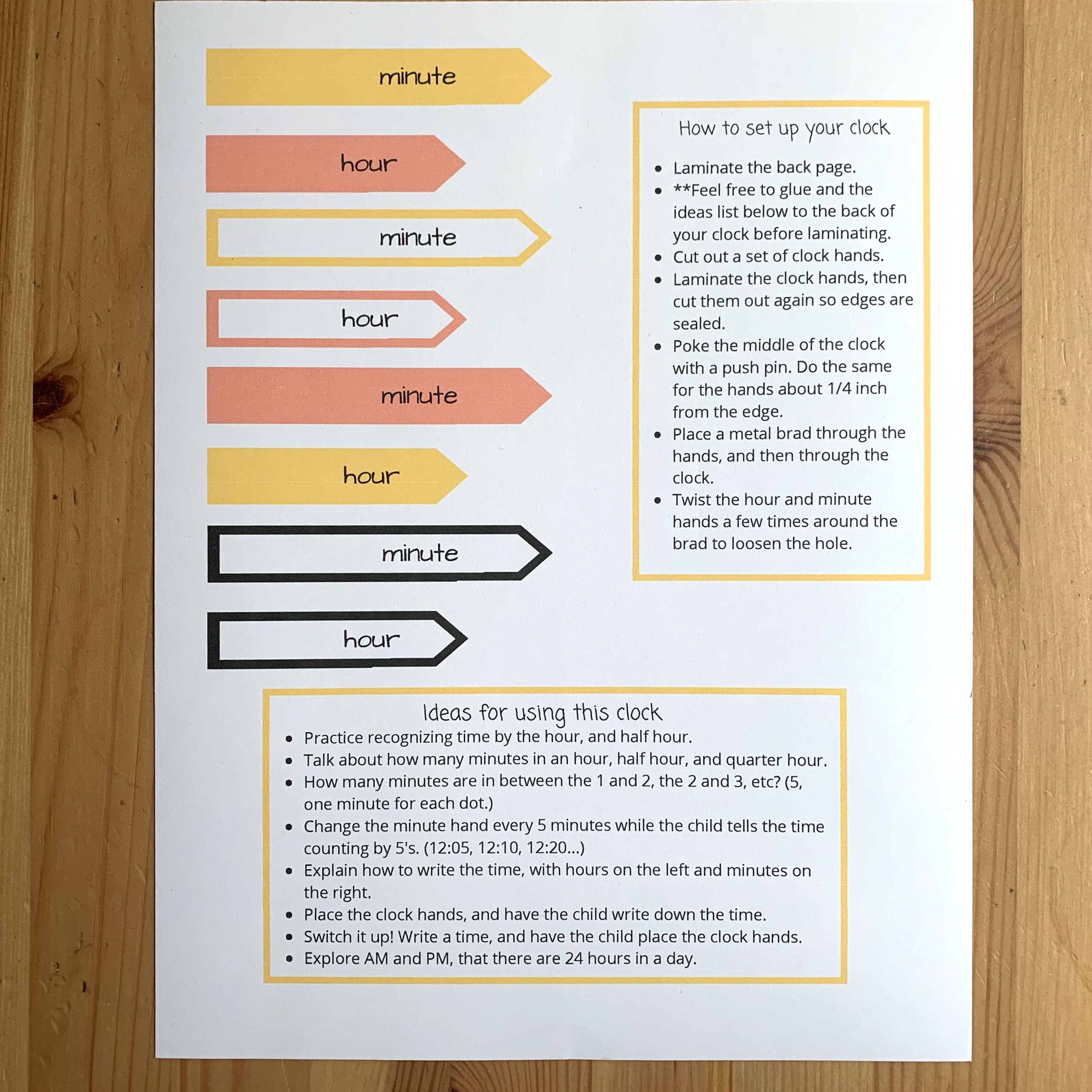 Printable Clock Learn to Tell Time Clock Printable | Etsy