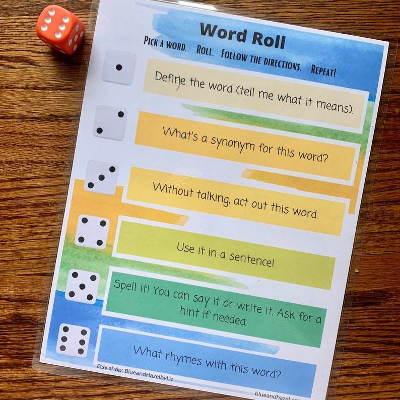Language Arts Dice Game, Printable Grammar Game, Dice Spelling Game ...