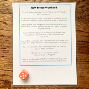 Language Arts Dice Game, Printable Grammar Game, Dice Spelling Game ...