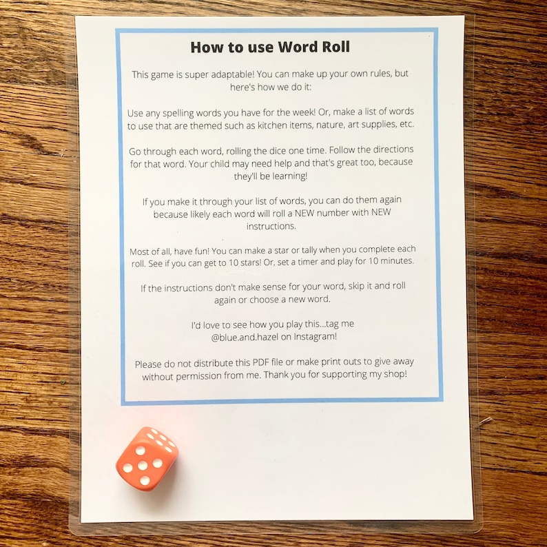 Language Arts Dice Game Printable Grammar Game Dice Spelling - Etsy
