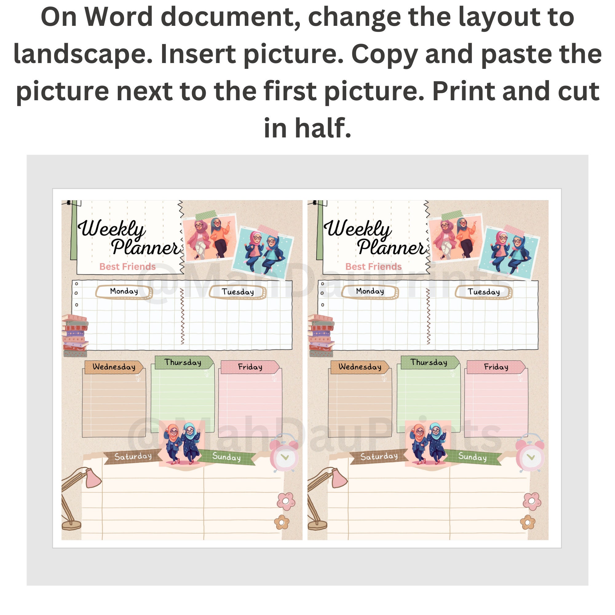 Daily Printable Weekly Planner Notepad, 'best Friends ' Featuring ...