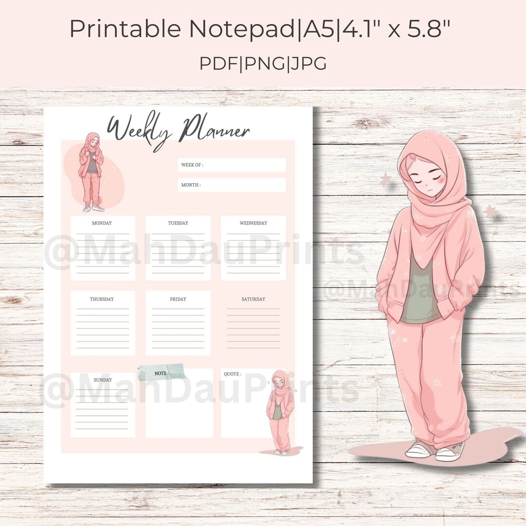 Daily Printable Weekly Planner Notepad, 'keep Calm ' Featuring Hijabis ...