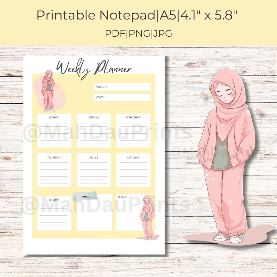 Daily Printable Weekly Planner Notepad, 'keep Calm ' Featuring Hijabis ...