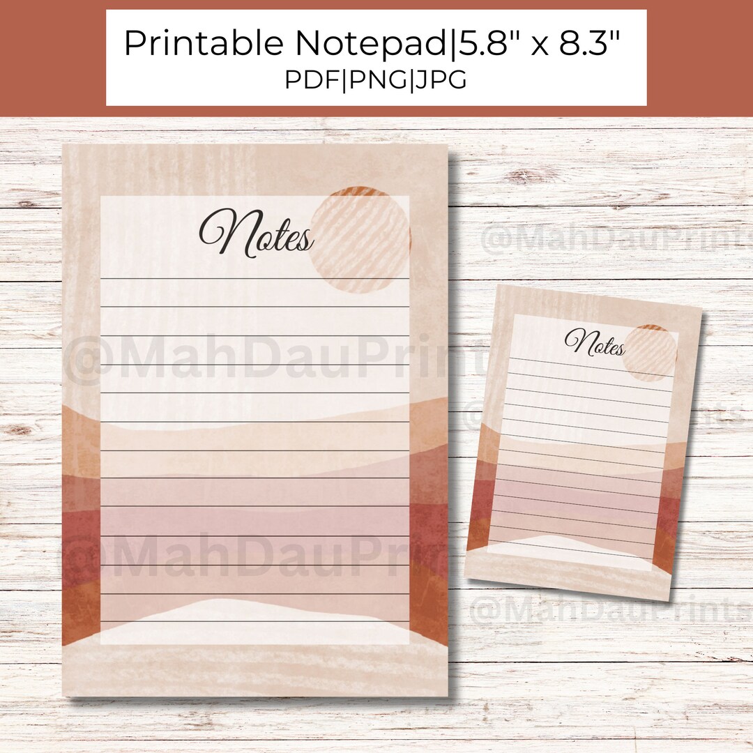 Notes Daily Printable Notepad| 5.8x8.3 |A5| Notes, Minimalist Sunset - Etsy