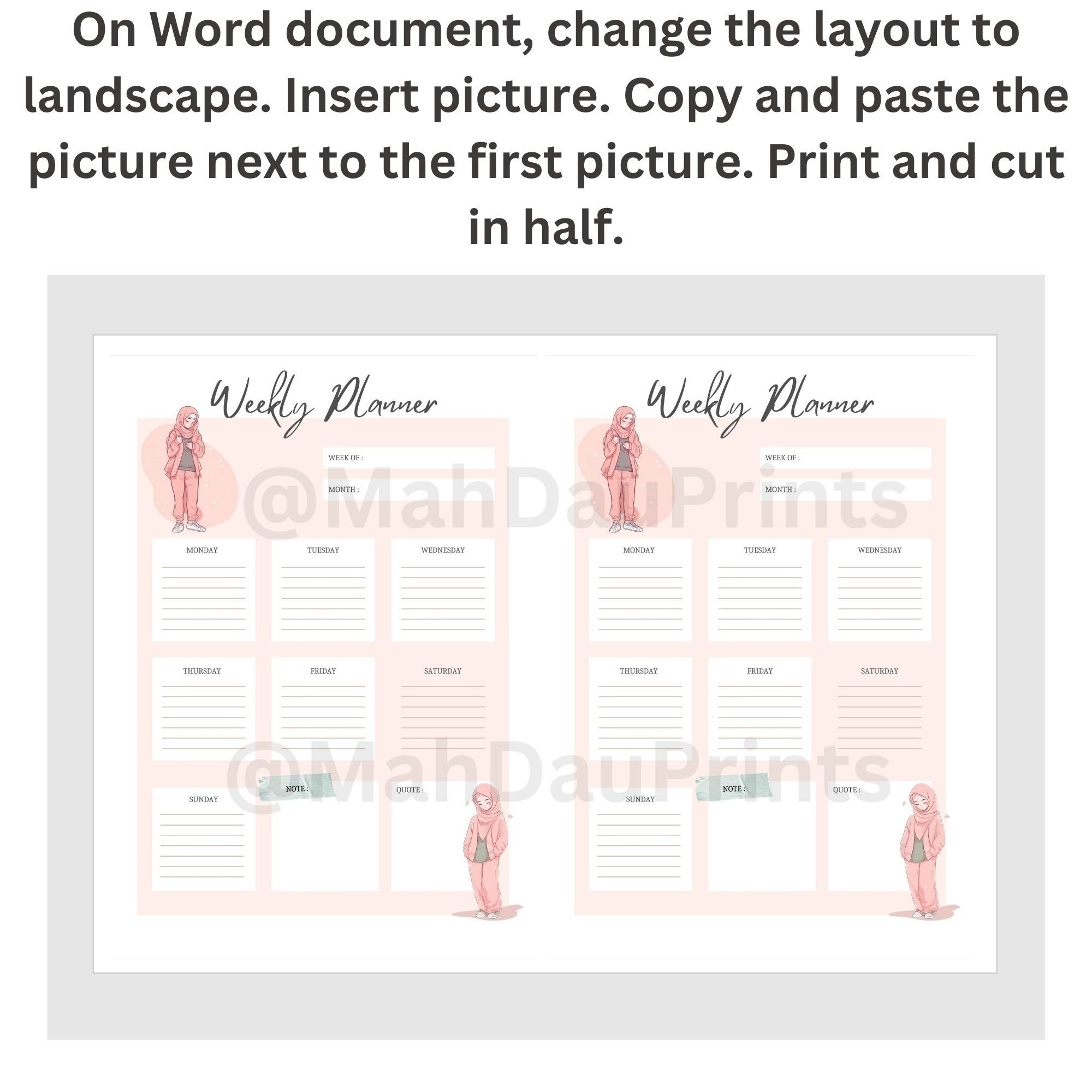 Daily Printable Weekly Planner Notepad, 'keep Calm ' Featuring Hijabis ...