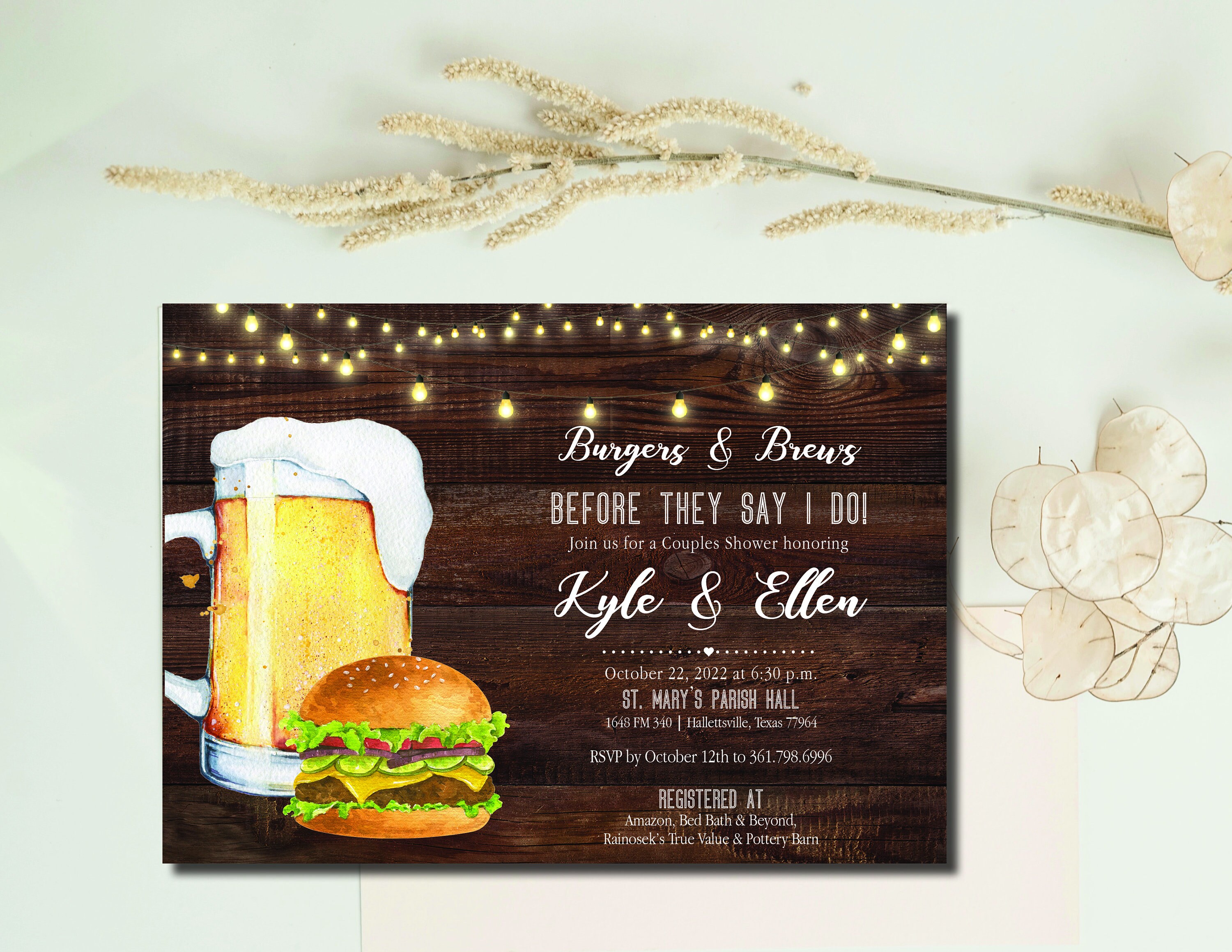 Burgers & Brews Couples Shower Invite - Etsy