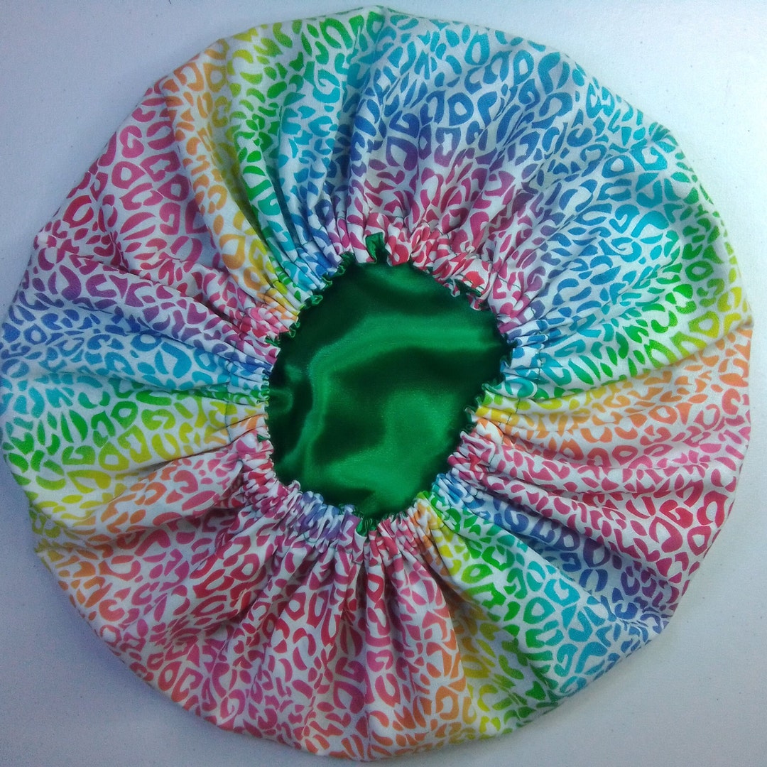 Large Cheetah Rainbow Reversible Cotton Hair Bonnet With Green Satin - Etsy