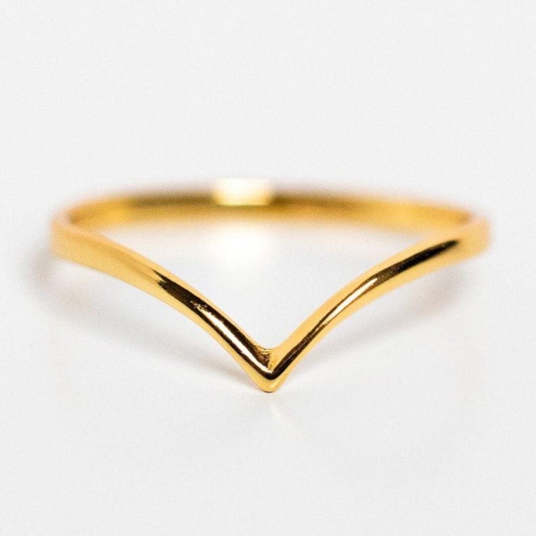 Minimalist V Shaped Designer Thin Thumb Ring Midi Curved Stack Band for ...