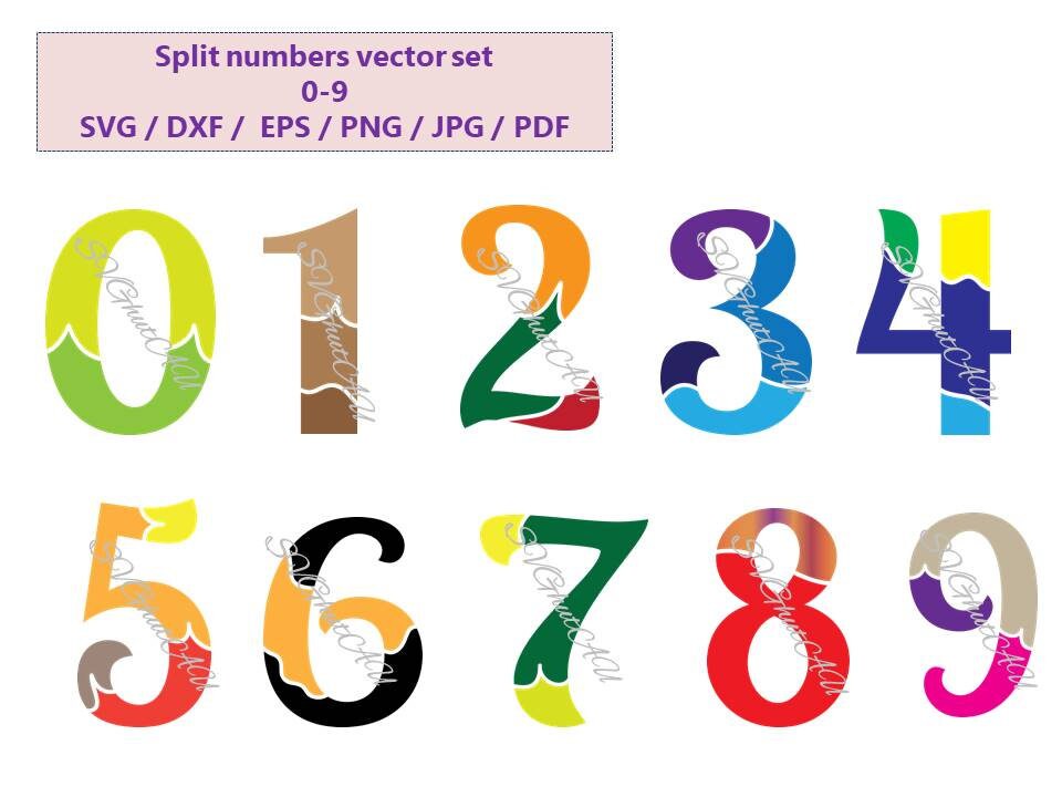 Split numbers 0-9 cut files Divided numbers Commercial use | Etsy