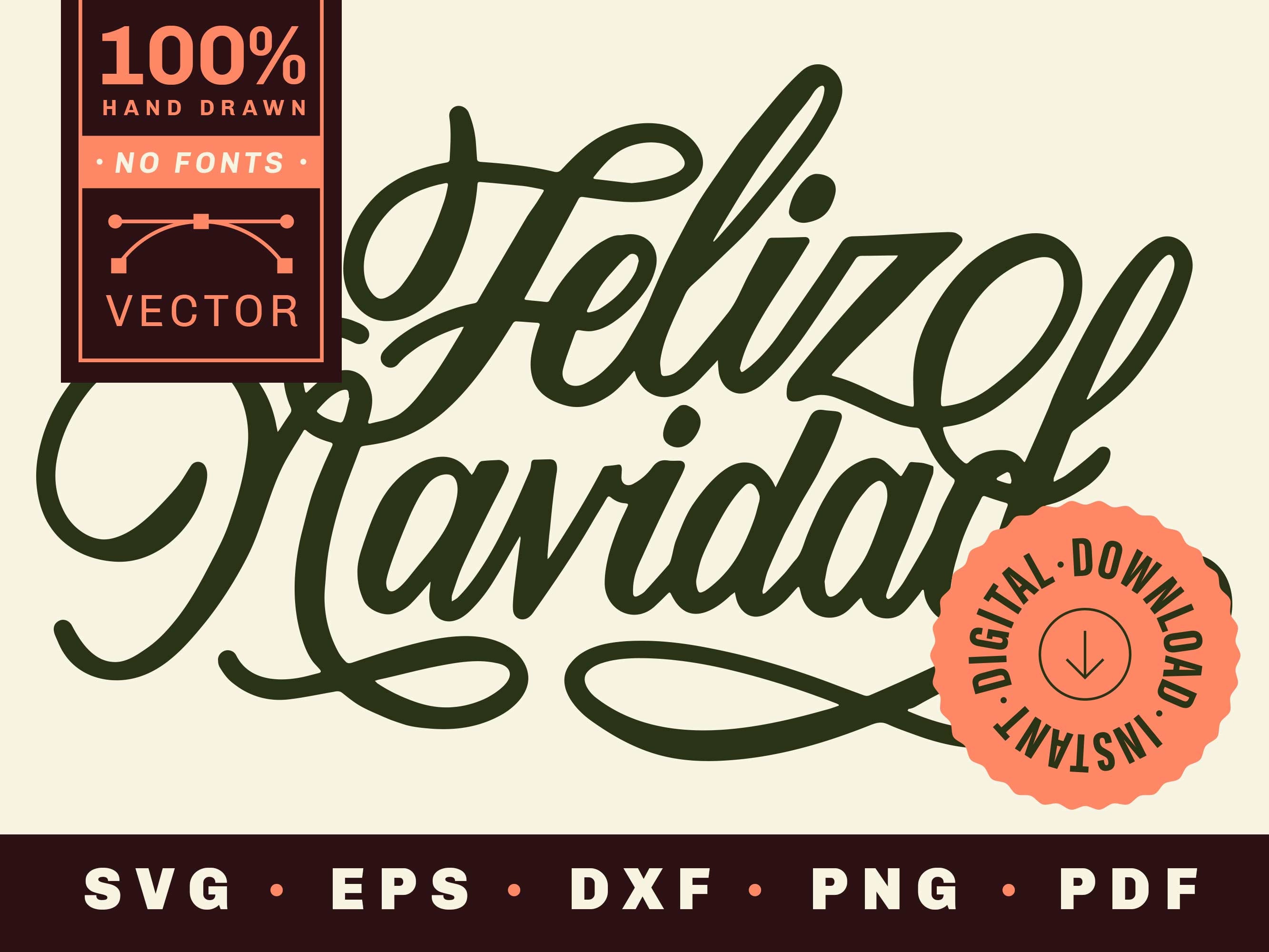Feliz Navidad - Fancy Cursive SVG Handlettering Vector Printable Cut ...