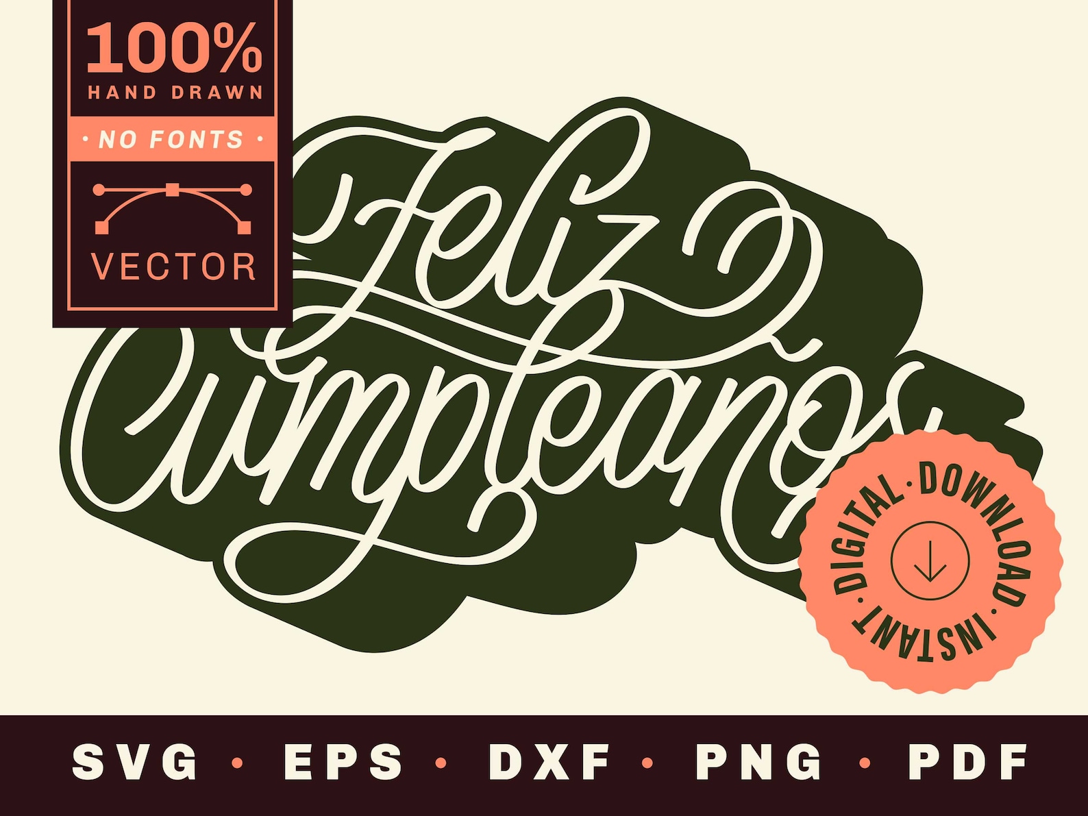 Feliz Cumpleanos - 3D Fancy Cursive SVG Handlettering Vector Printable ...