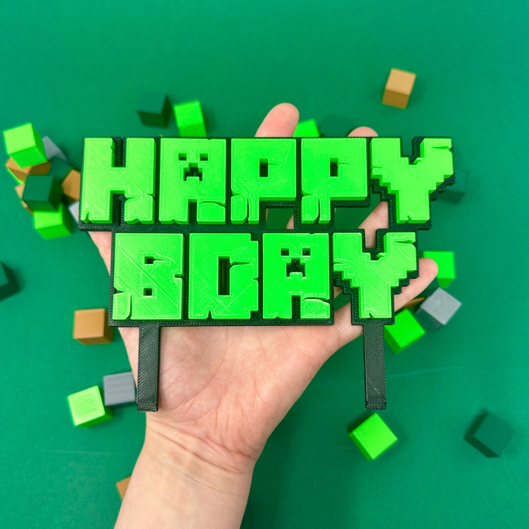 Block Mining Style Happy Birthday Cake Topper | Birthday Cake Sign ...