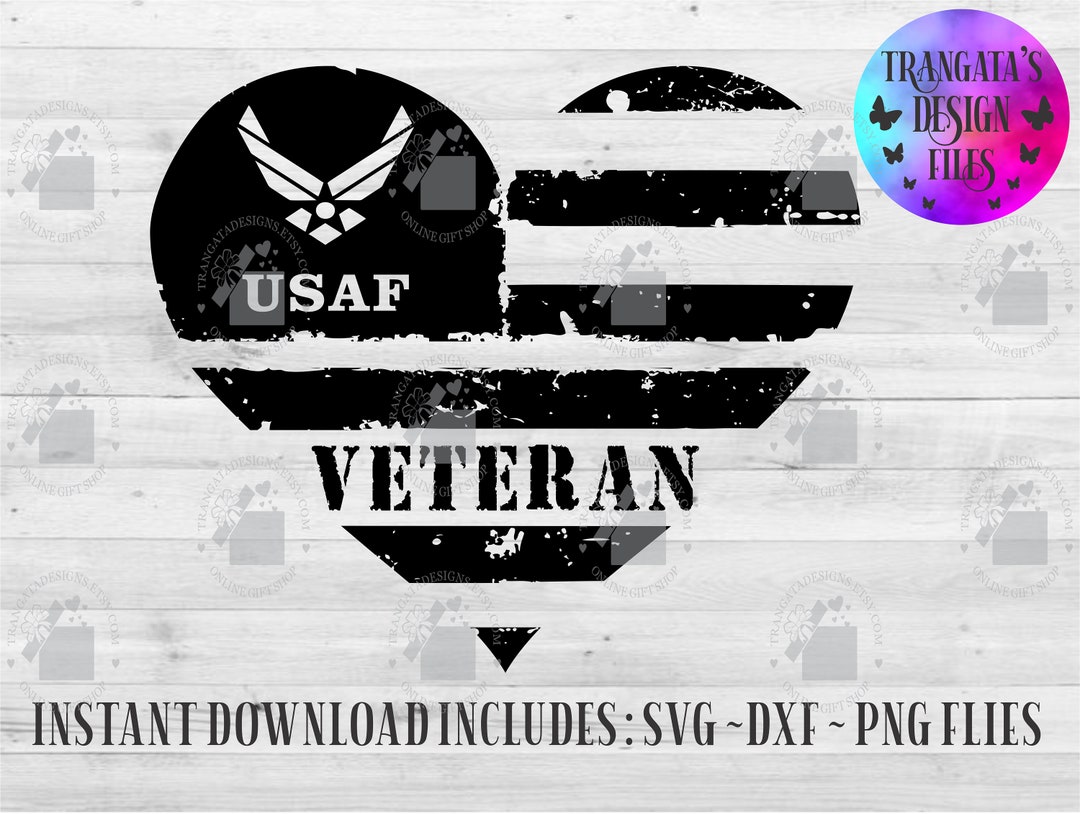 Distressed USAF Veteran Flag SVG: American Heart Design (digital ...