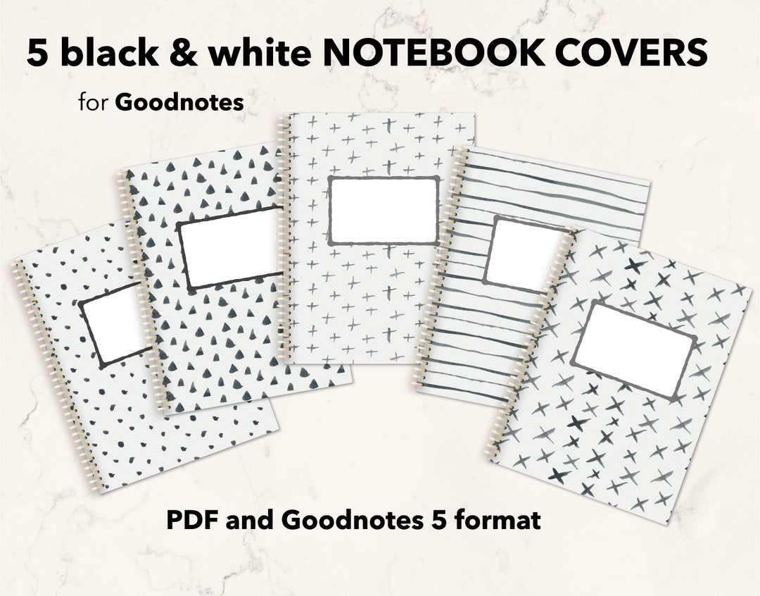 Digital Notebook Covers and Pages - Black and White - Minimalist ...