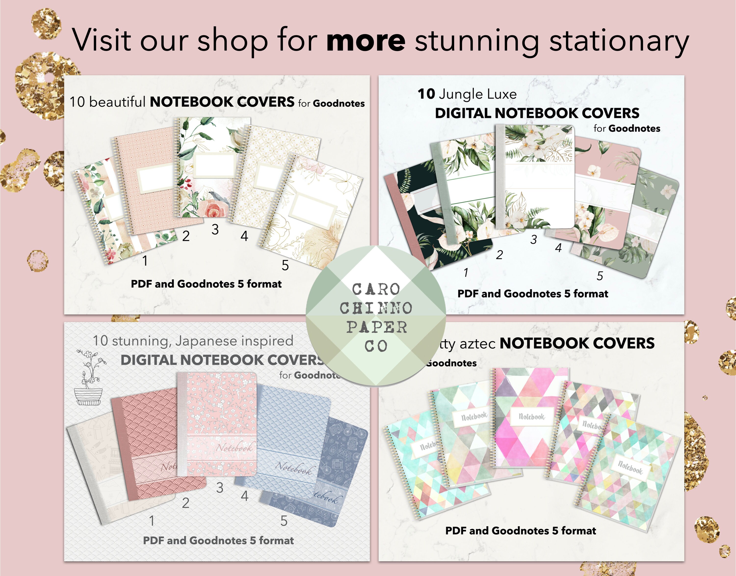 Digital Notebook Covers and Pages - White Rose Watercolour - Goodnotes ...
