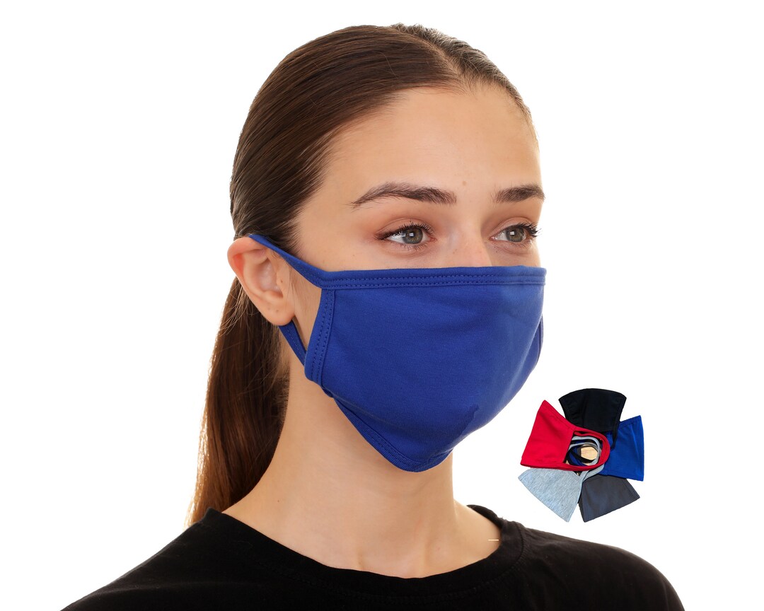 Cotton Face Mask Blue Adult Face Mask Face Mask With Filter Pocket ...