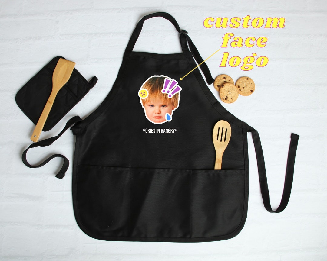 Logo Apron, Personalized Face Apron With Pockets, Custom Face Apron ...