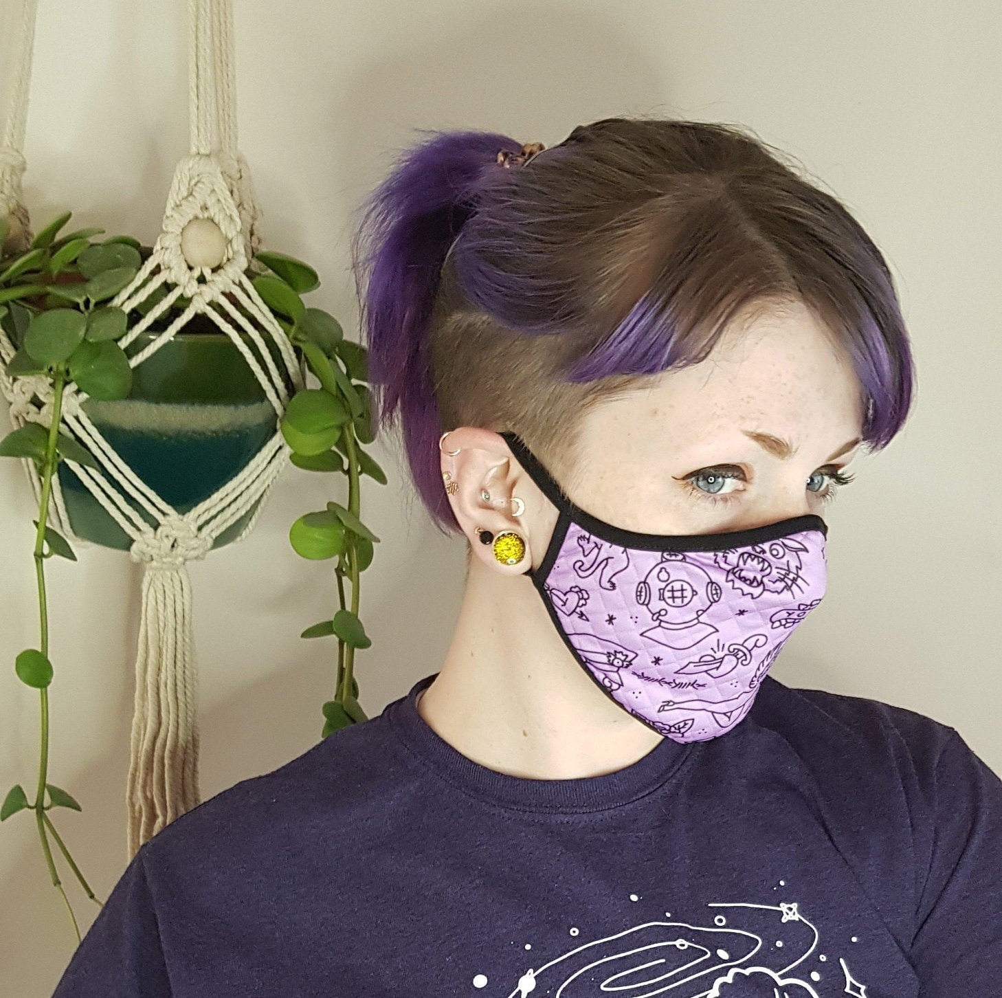 Fun Tattoo Style Print 3ply Quilted Washable Fabric Face Masks - Etsy