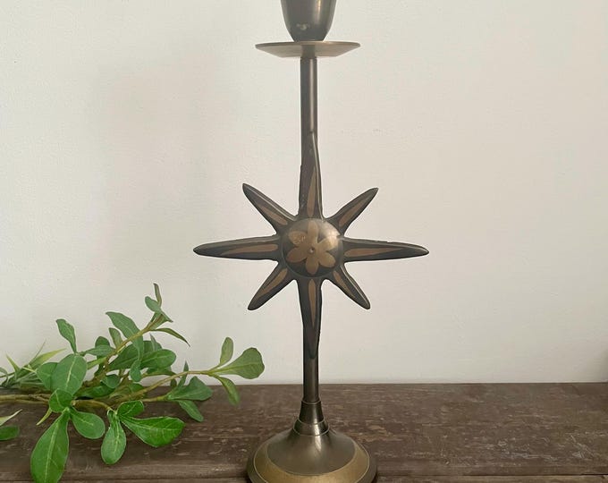 Vintage Celestial Candlestick, Sun Star Shaped Solid Brass, Wicca Pagan ...