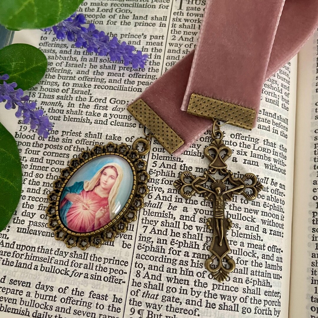 Catholic Bookmark Immaculate Heart of Mary Holy Bible Page Marker Dusky ...