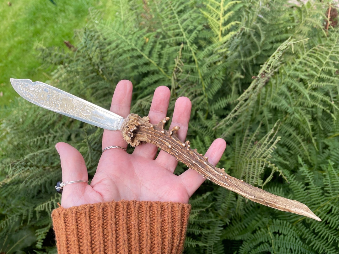 Hand Made Athame Natural Deer Antler With Antique Silver - Etsy UK