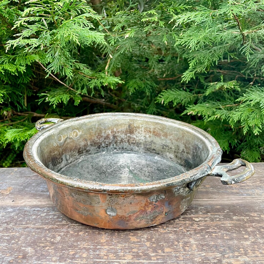 Antique Copper Planter With Handles, Round Plant Pot, French Rustic ...