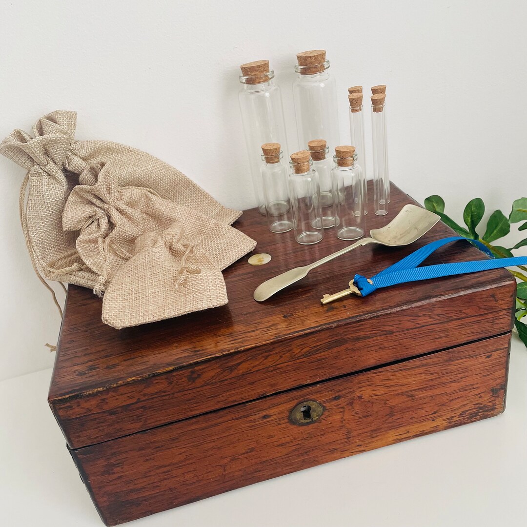 Antique Apothecary Box, Edwardian Wood Box Velvet Lined With Key, Witch ...