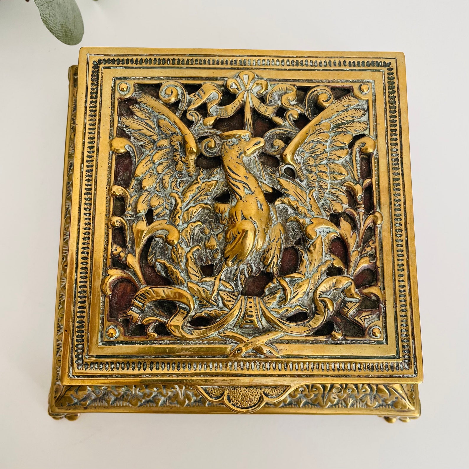 Antique 1890s Victorian Brass Desk Inkwell, William Tonks & Son, With ...