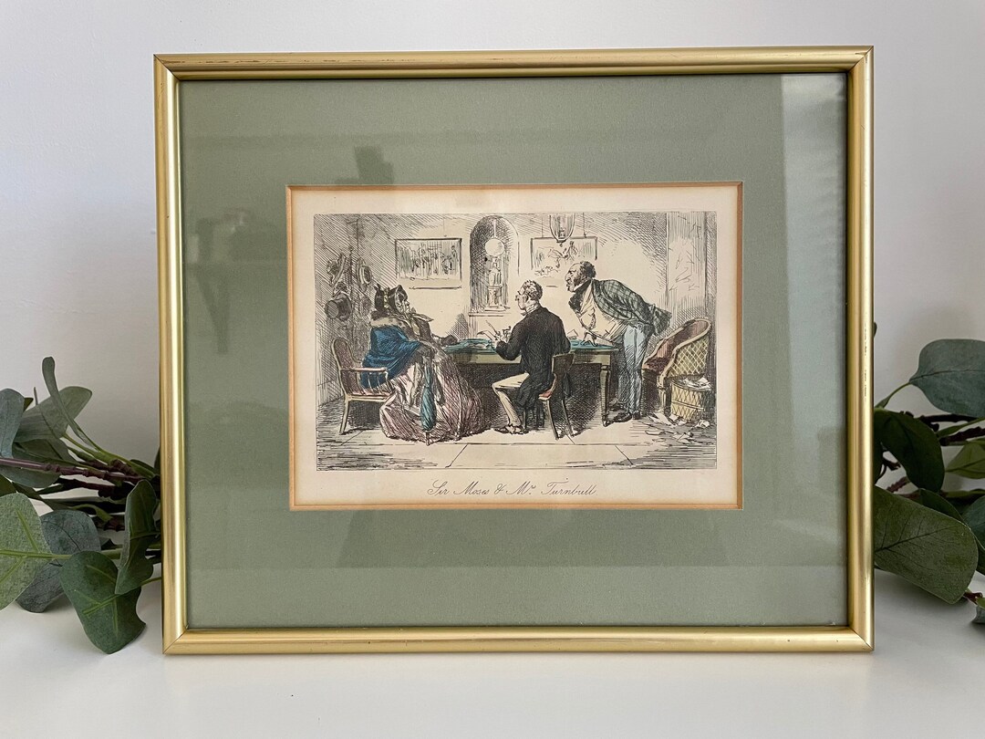 Vintage Framed Lithograph, Sir Moses & Mrs Turnbull by John Leech, Hand ...