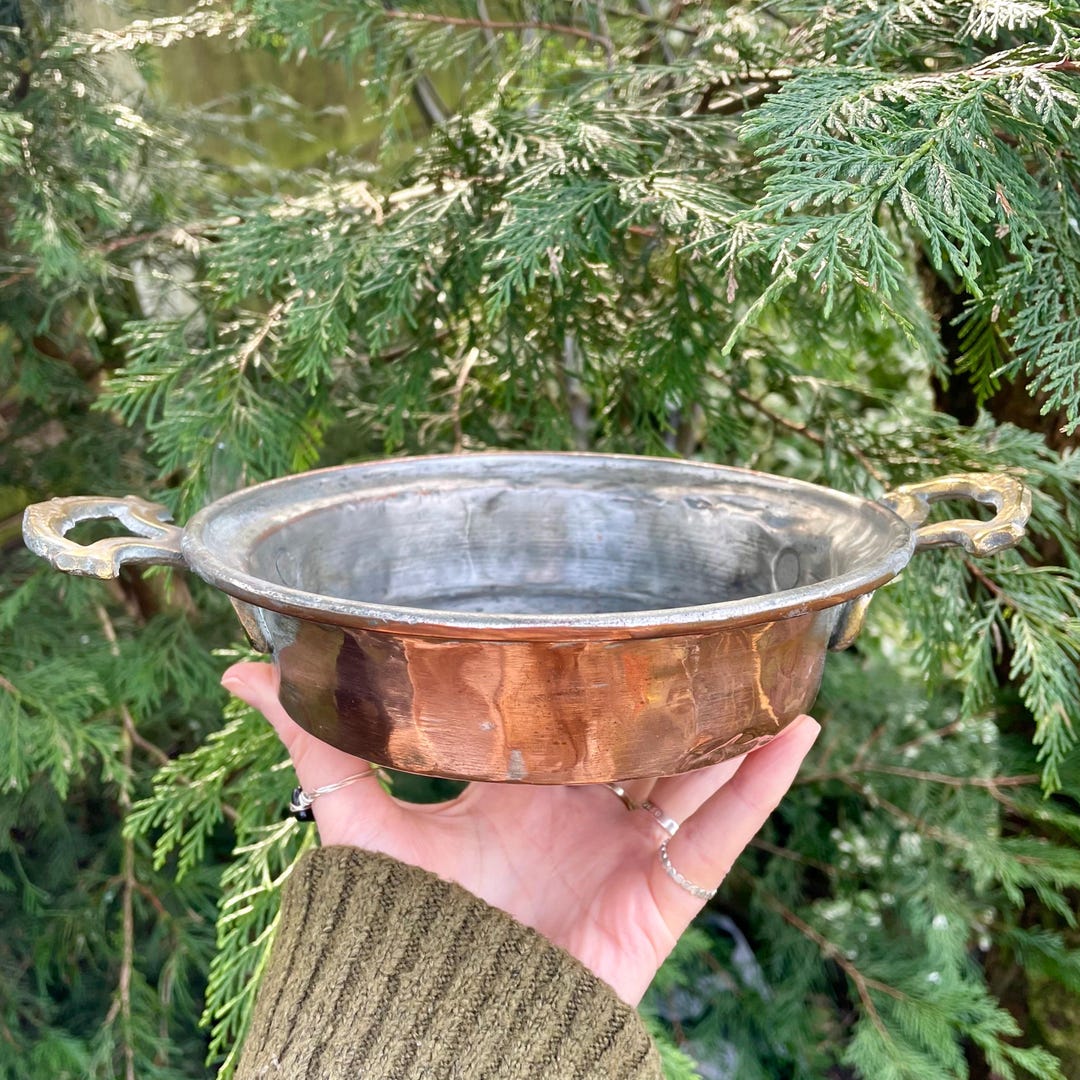 Antique Copper Planter With Handles, Round Plant Pot or Herb Planter ...