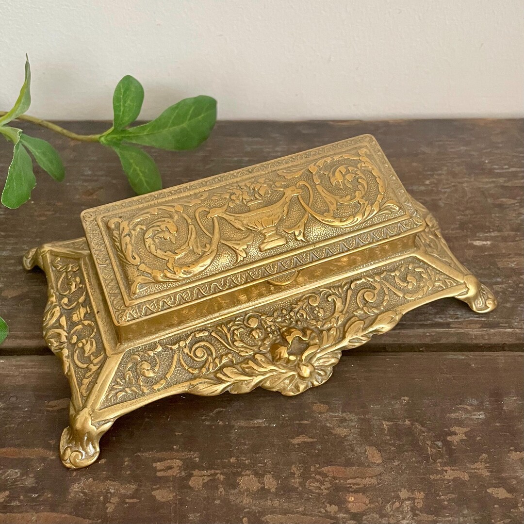 Antique Brass Stamp Holder Victorian Art Nouveau C.1900, Vintage Desk ...