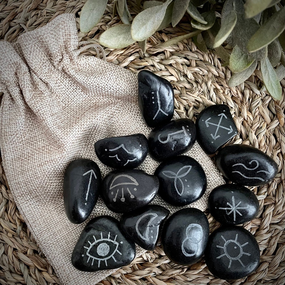 Witch Runes Set Hand Carved Black River Stones, Witch Divination ...