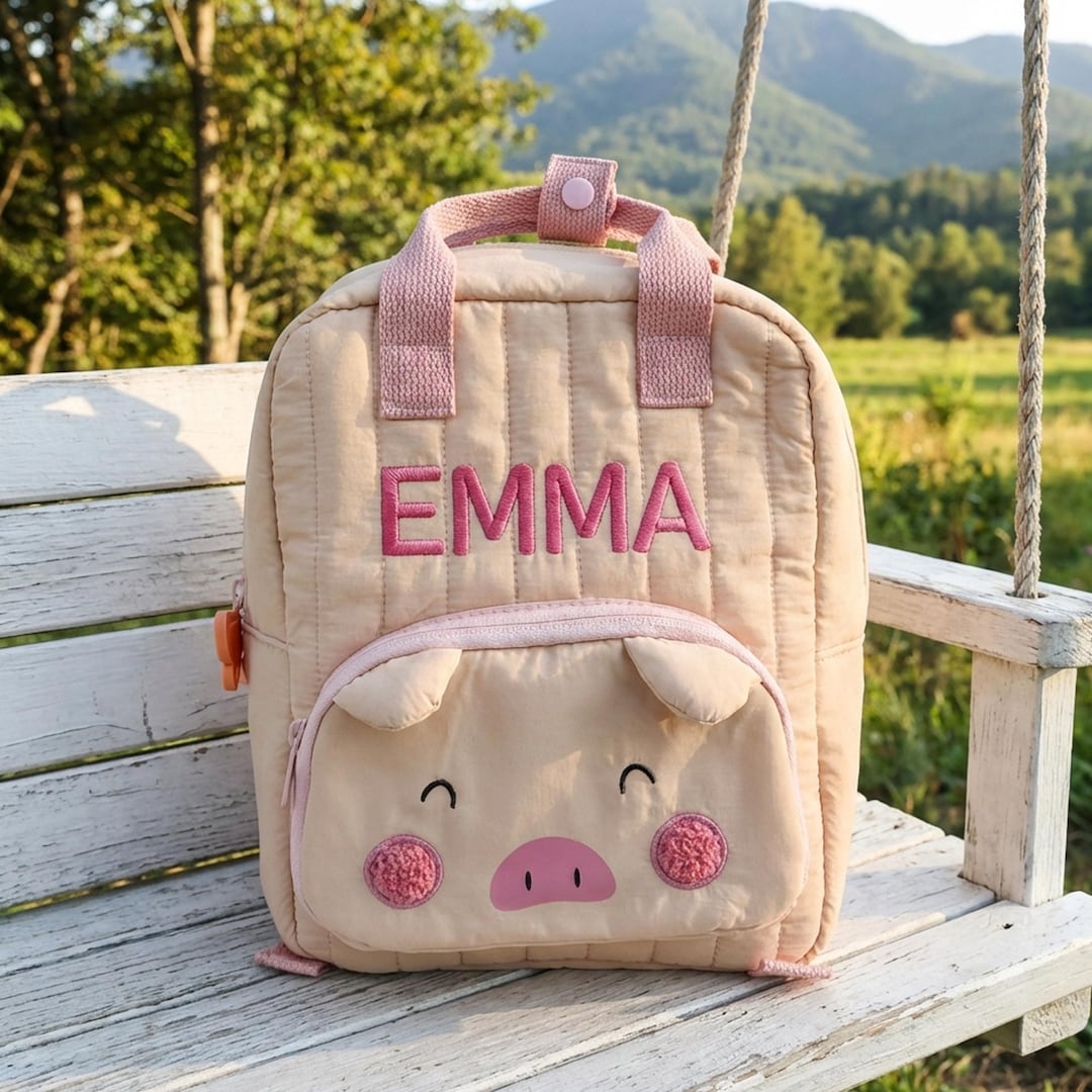 Custom Pink Pig Backpack for Children, Embroidered Name Bag ...