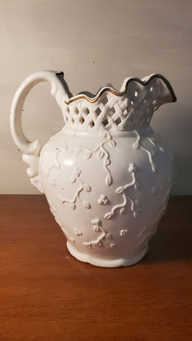 Vintage Jade Porcelain 3D Pitcher Lattice Edges - Etsy